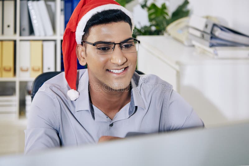 Software Developer Reading Work Chat Stock Photo - Image of happy ...