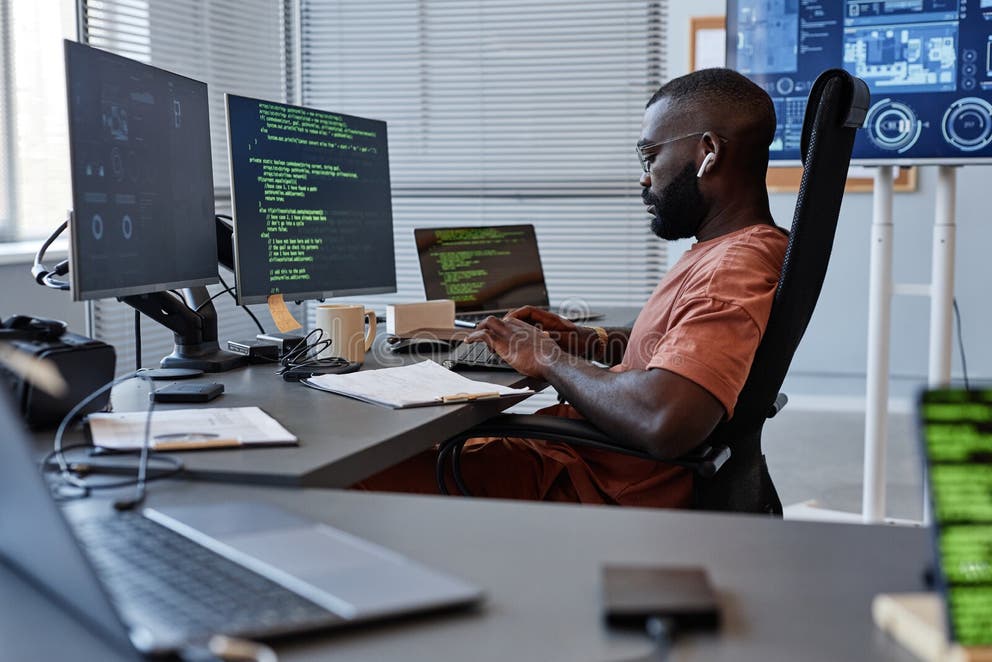 Software Developer Side View Stock Photo - Image of programming ...