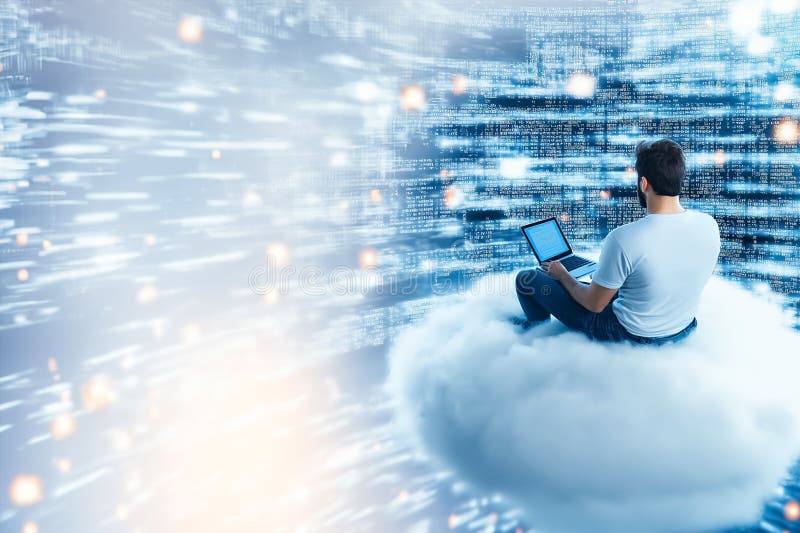 A Software Developer Sits Comfortably on a Fluffy Cloud, Engrossed in ...