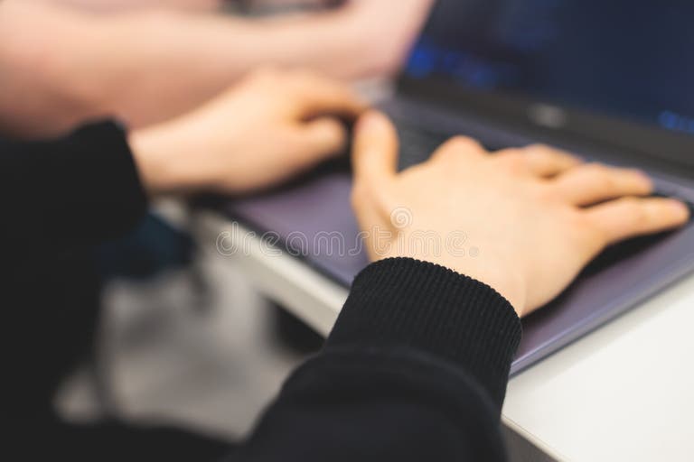 Software Developer Students in Auditorium Hall Working on Computer and Laptop, Programming ...