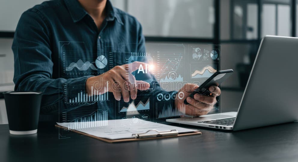 Software Developer Tests Ai Algorithms With Holographic Debugging Interface Stock Illustration