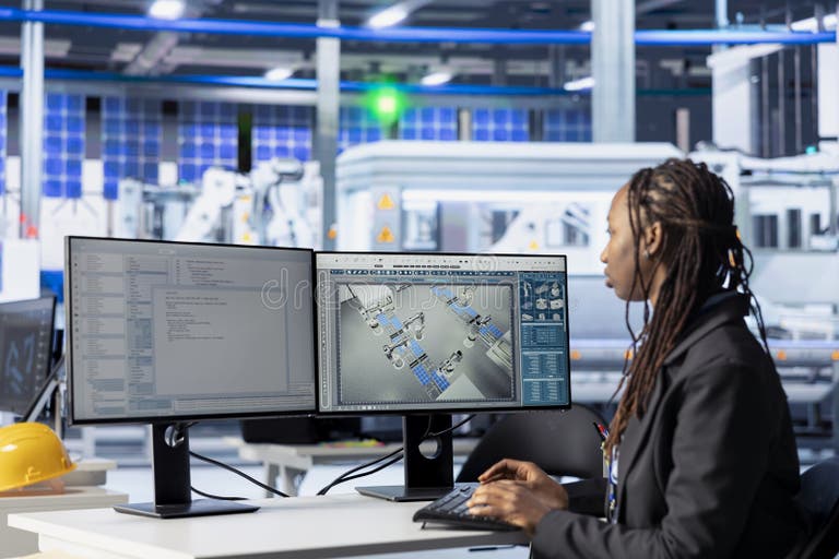 Software Developer Typing Code on PC in Photovoltaics Production ...