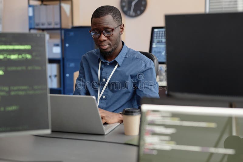 Software Developer Using Laptop in it Company Office Stock Photo ...