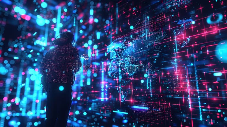 Software Developer Using Virtual Reality Headset Exploring Global ...