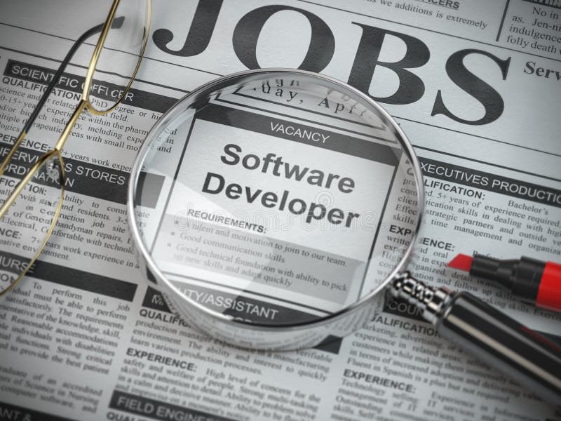 Software Developer Vacancy in the Ad of Job Search Newspaper with Loupe ...