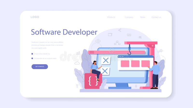 Software Developer Web Banner or Landing Page. Idea of Programming Stock Vector - Illustration ...