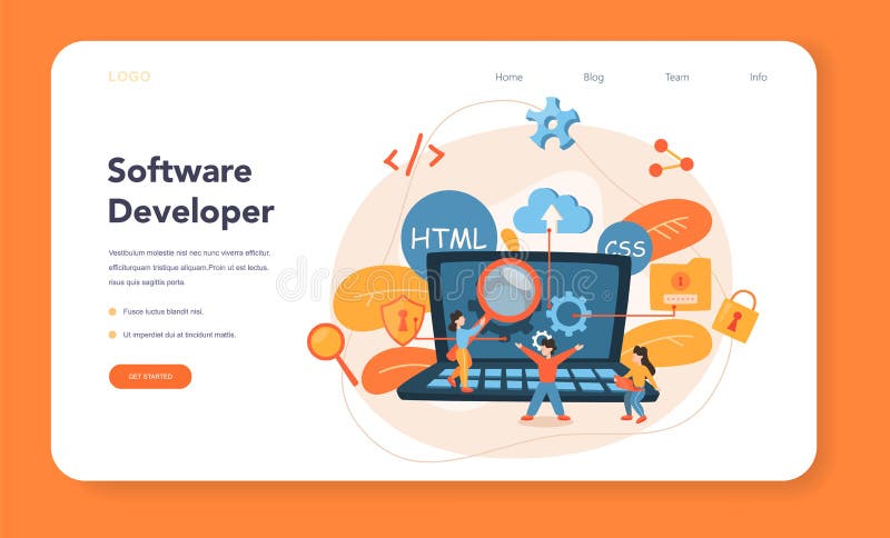 Software Developer Web Banner Or Landing Page Idea Of Programming Stock Vector Illustration 1387
