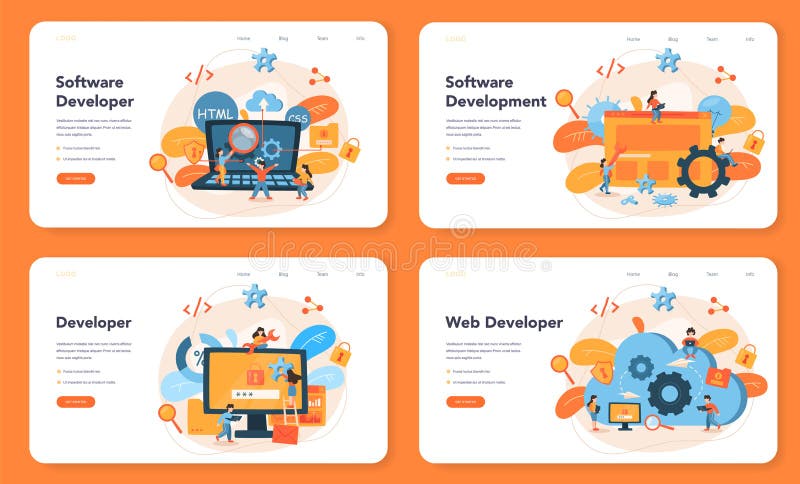 Software Developer Web Banner Or Landing Page Set Idea Of Programming Stock Vector 4546