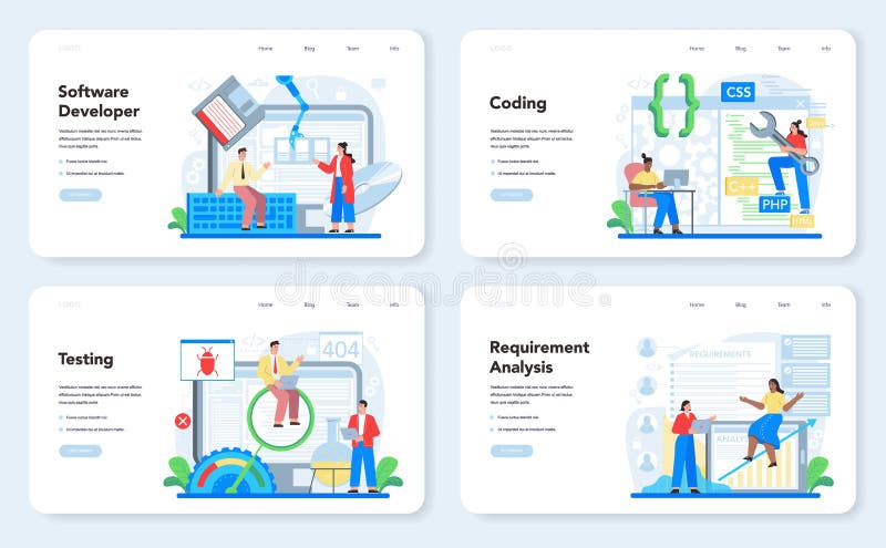 Software Developer Web Banner Or Landing Page Idea Of Programming Stock Vector Illustration 2686