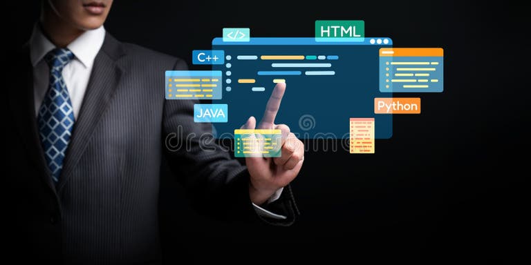 Software Developer Work with Coding Overlays of Programming Languages ...