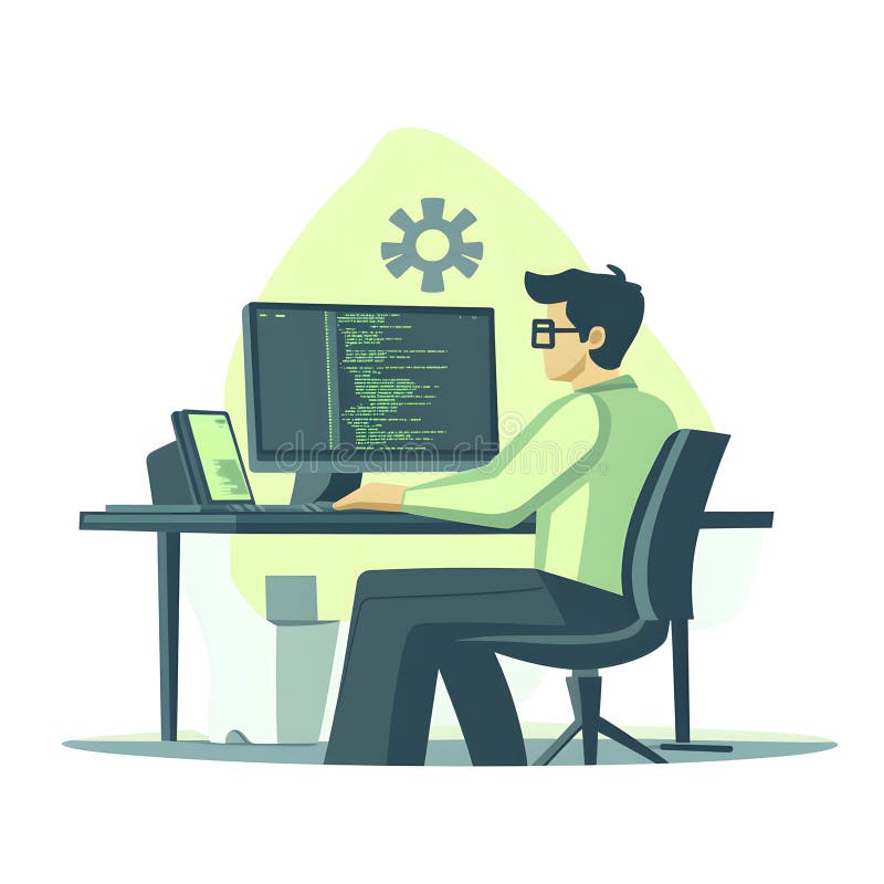 Software Developer Working On Code At Desk Stock Image Image Of
