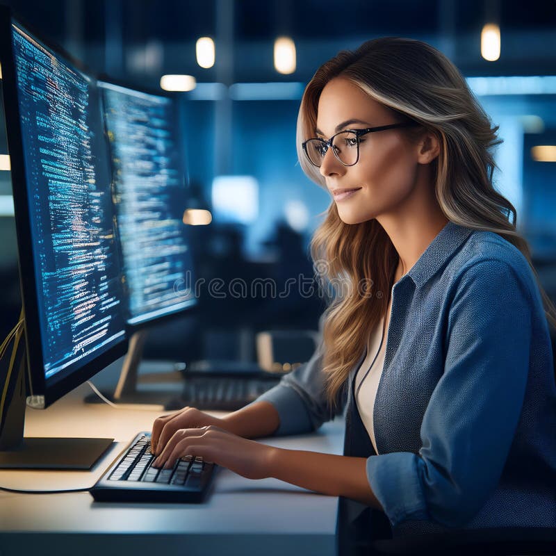 Software Developer Working at a Computer, Illustrating Technology, Coding, and Programming Stock ...