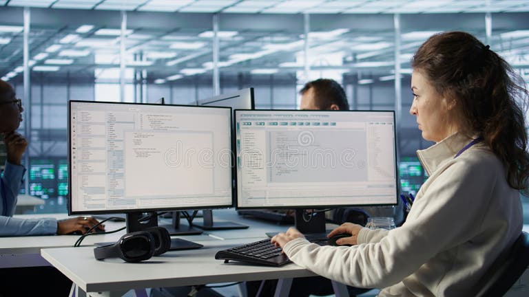 Software Developer Working in Computer Network Security Data Center Stock Image - Image of ...