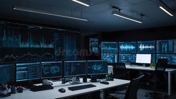 Software Developer Working in Digital Workspace with Multiple Screens ...