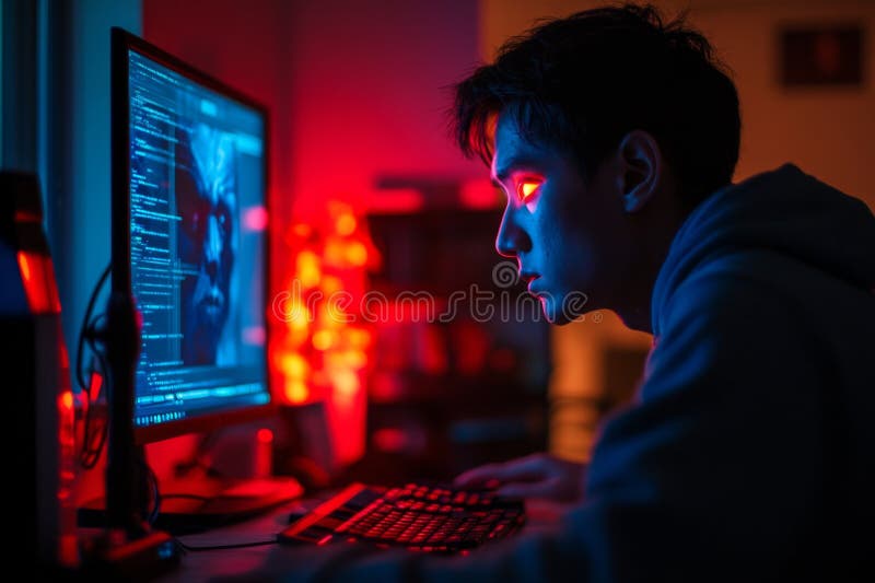 Software Developer Writing Code on Computer in Home Office Stock Photo - Image of working ...