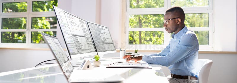 Software Developer Working in Office Stock Photo - Image of banner ...