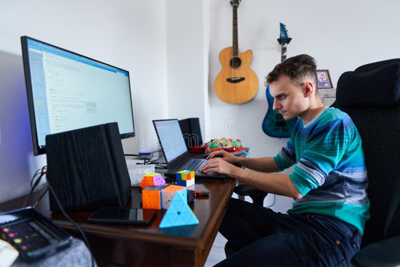 Software Developer Working Remote Stock Image - Image of guitar, room ...