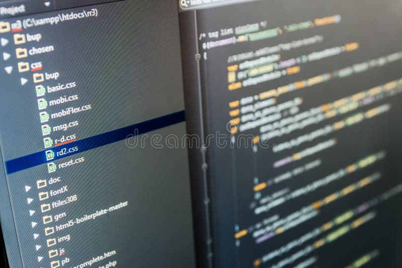 Software Developer Workspace Screen Stock Image - Image of blue ...