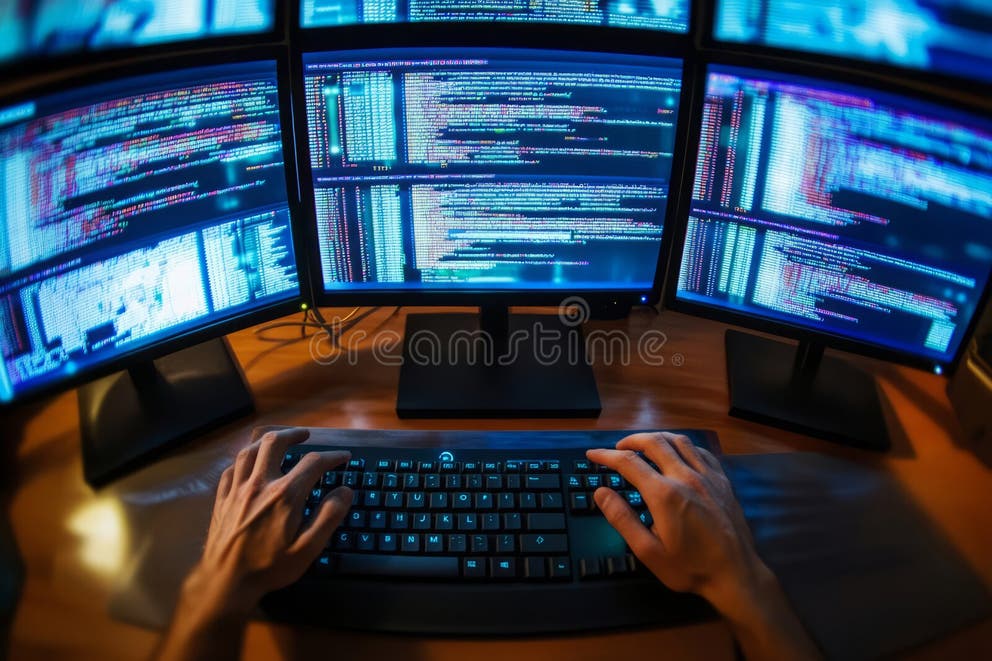 Software Developer Writing Code on Laptop in Dark Office at Night Stock Image - Image of coding ...