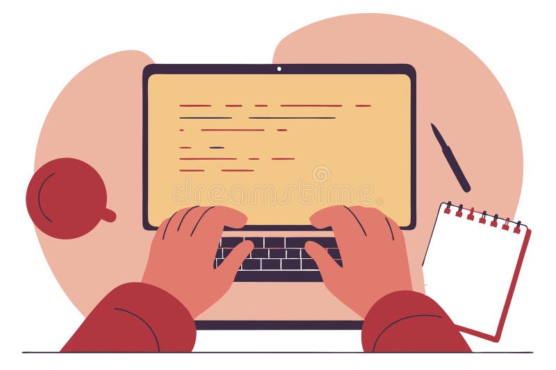 Software Developer Writing Code on the Laptop View from the Top Stock ...