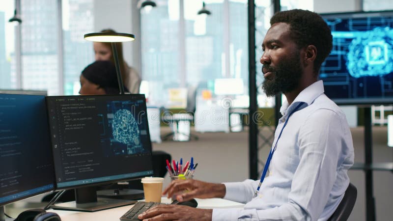 Software Developer Writing Code on PC, Developing Deep Learning APIs ...