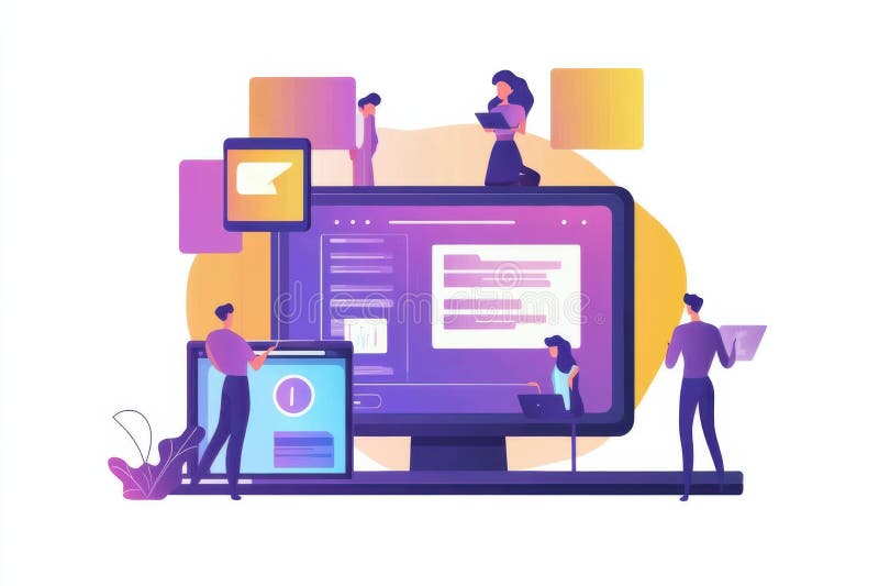 Software Developers Building New Application Using Various Devices and Programming Code Stock ...