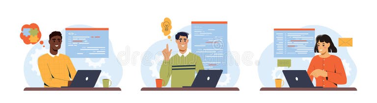 Woman Coding Set Stock Illustrations – 564 Woman Coding Set Stock ...