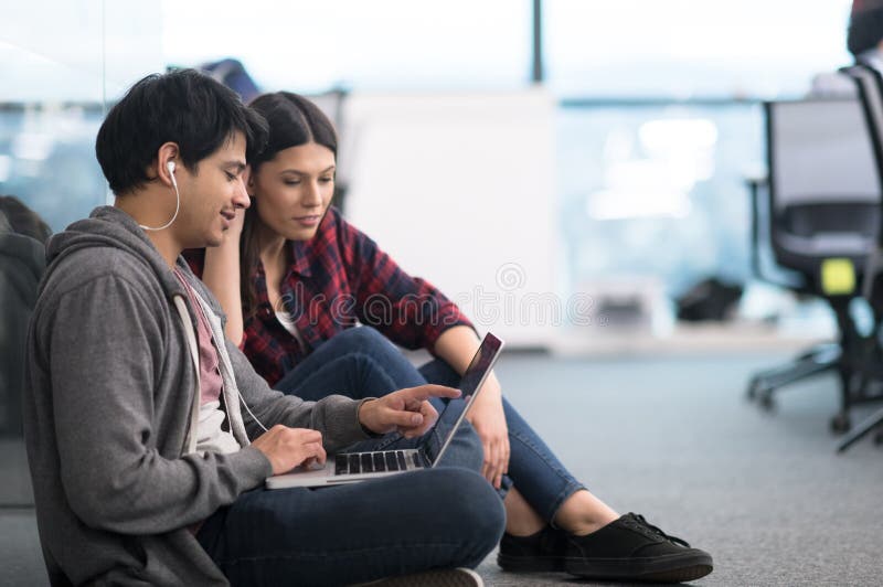 Software Developers Couple Working on the Floor Stock Image - Image of ...