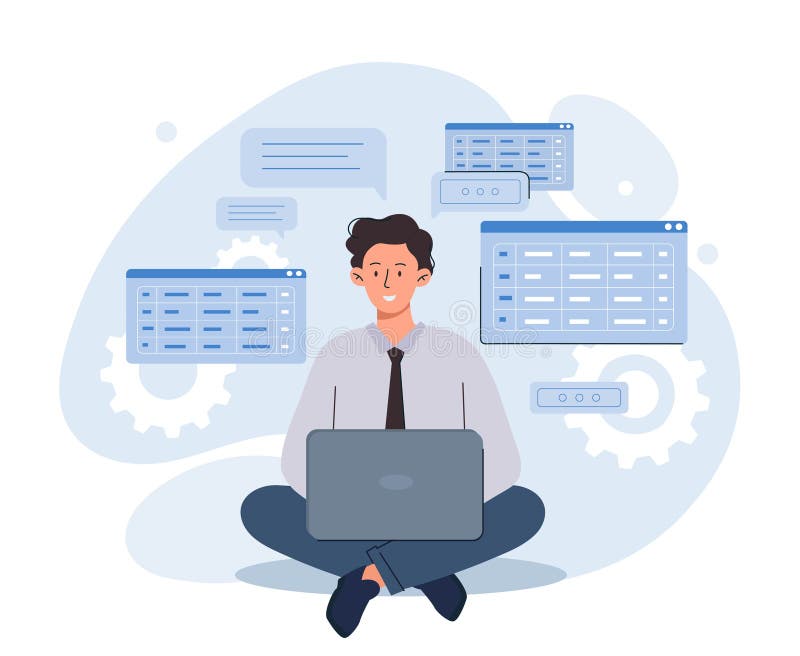 Software Developers with Laptop Stock Vector - Illustration of digital ...