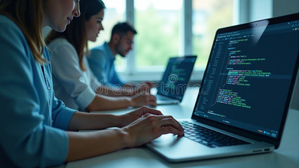 Software Developers Programming at Their Desks Stock Illustration ...