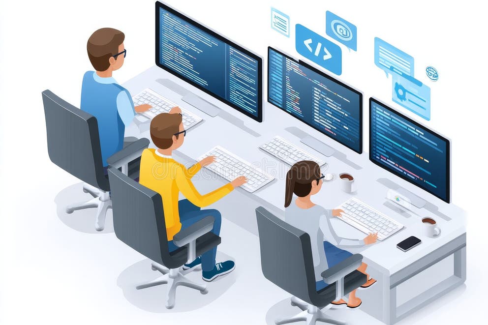 Software Developers Team Collaboration Scene a Team of Three Software ...