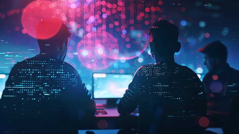 Software Developers Working with Futuristic Computer Interface in ... Software Developers Working with Futuristic Computer Interface in ...
