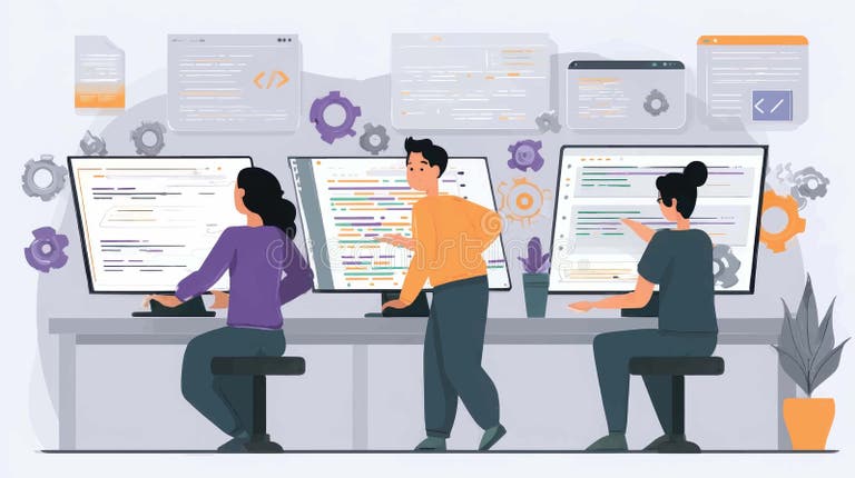 Software Developers Working Together at Computers in the Office Stock ...