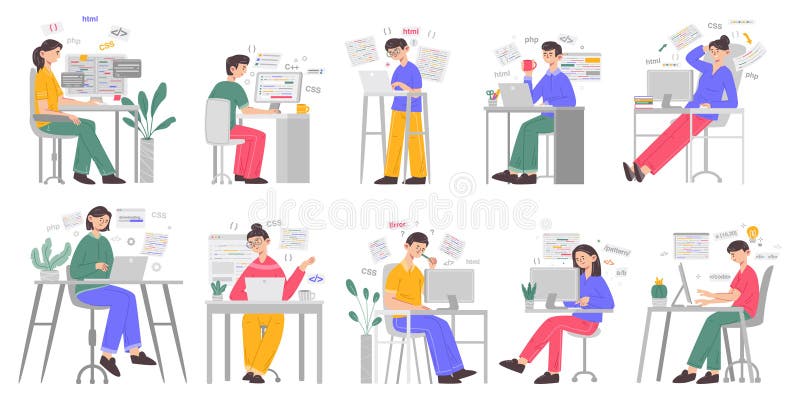 Software Developing, Website Programmers and Web Designers. Young Man ...