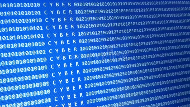 Software Development Blue Screen with Word CYBER. Scrollining Binary ...