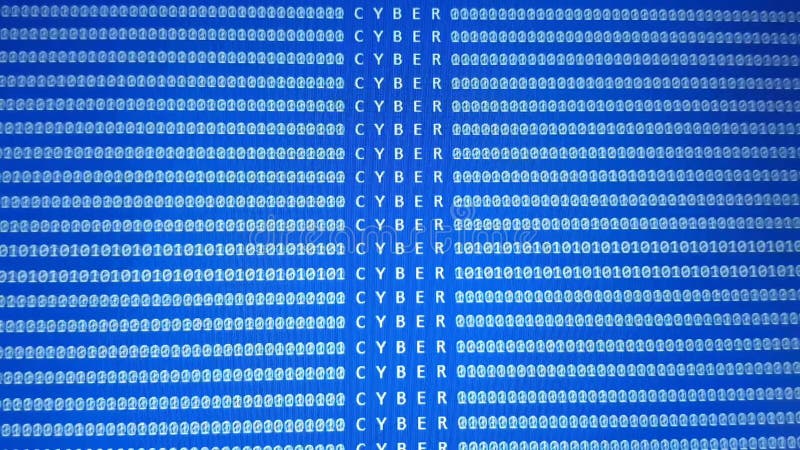 Software Development Blue Screen with Word CYBER. Scrollining Binary ...