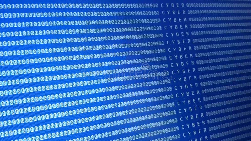 Software Development Blue Screen With Word Cyber Scrollining Binary