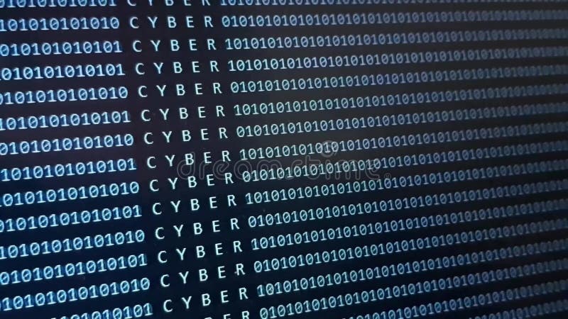Software Development Blue Screen with Word CYBER. Scrollining Binary ...