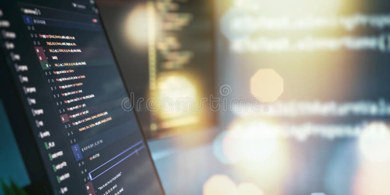 Software Development in a Bright Modern Workspace Stock Image - Image of script, interface ...