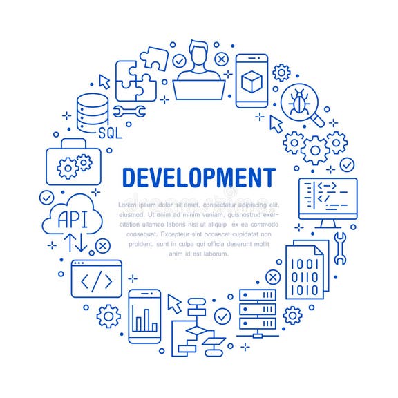 Software Development Circle Poster with Flat Line Icons. Programming ...