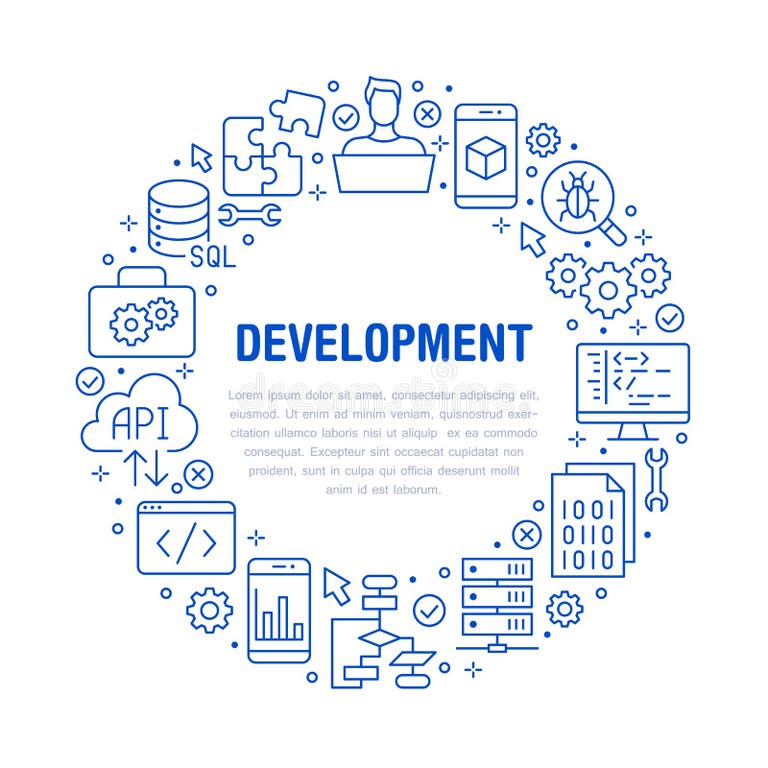 Software Development Circle Poster with Flat Line Icons. Programming ...