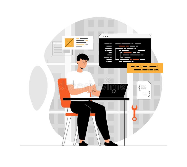 Software Development Coding Backend Engineering Or Programming Stock Vector Illustration Of