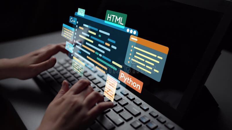 Programmer Coding with Digital Interface and Language Overlays Muxer Stock Video - Video of ...