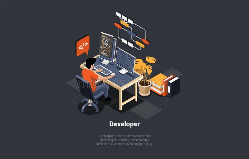 Software Development Coding Process Concept Programer Or Web Developer Coding On Computer Stock