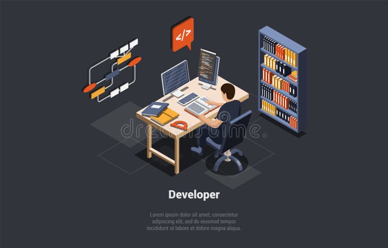Software Development Coding Process Programmer Or Web Developer Coding App On Computer Stock