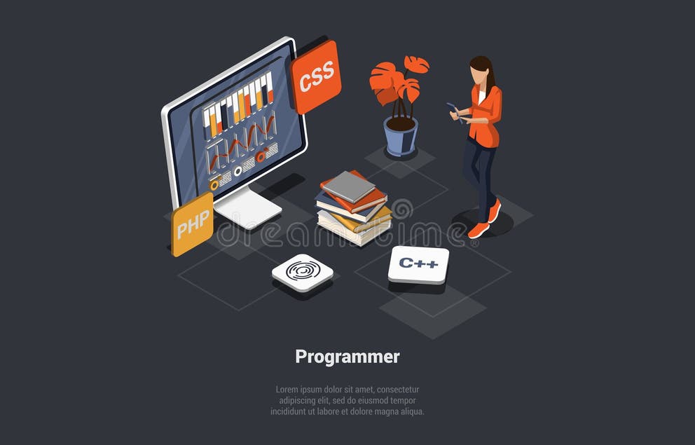 Software Development Coding Process. Programmer or Web Developer is ...
