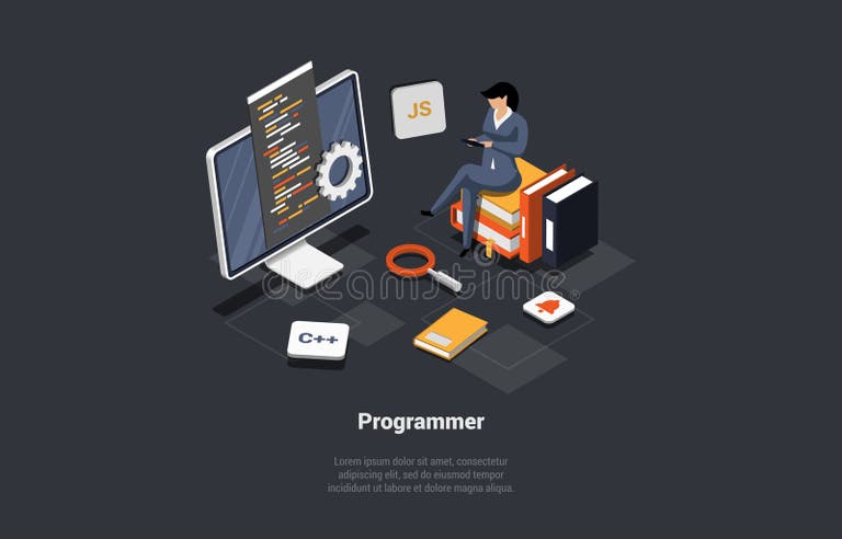 Software Development Coding Process. Programmer Web Developer Coding App Using Java Script ...