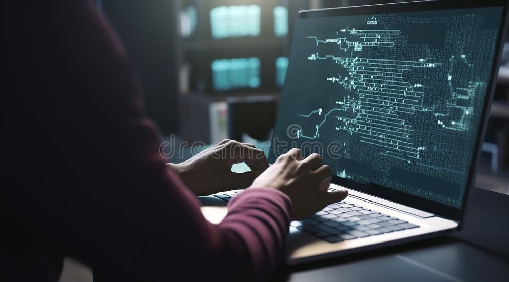 Software Development Concept. Coding Programmer, Software Engineer Working on Laptop with ...