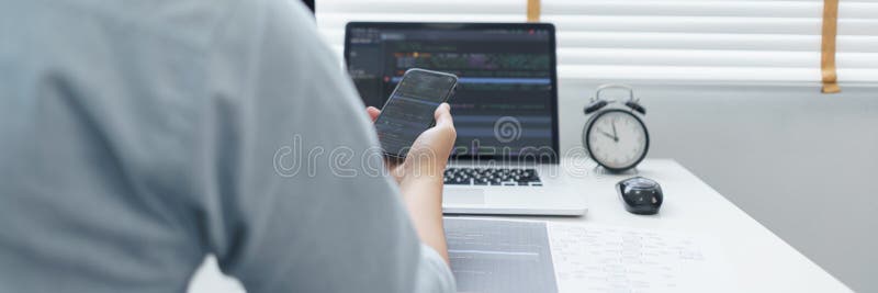 Software Development Concept, Male Programmer Check Website Programming on Smartphone and ...