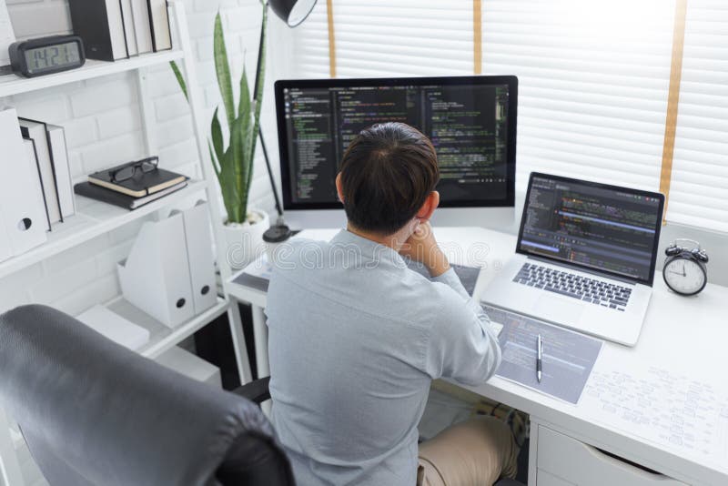 Software Development Concept Male Programmer Read Data Code To